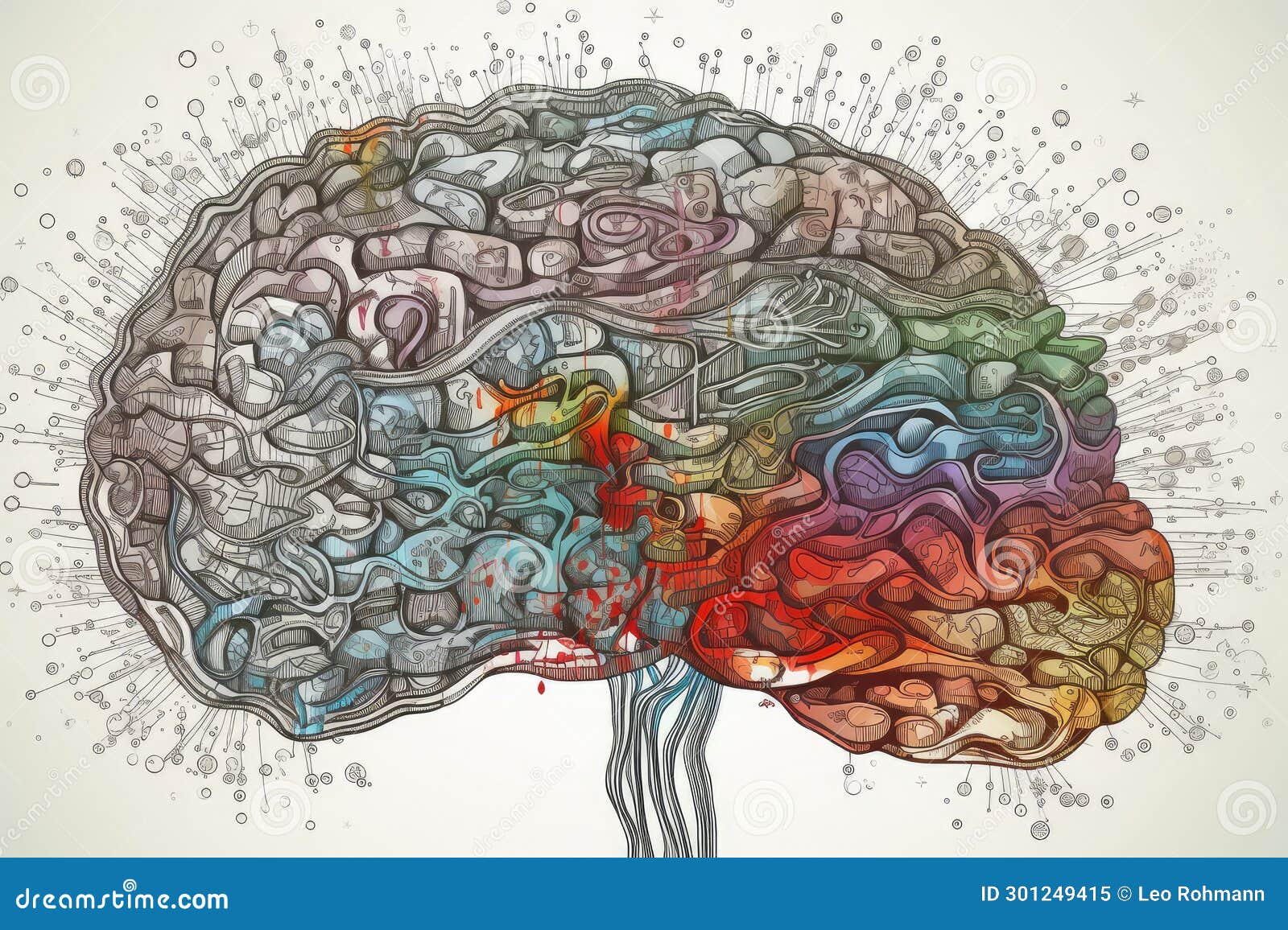 Human Brain AI Colorful Doodle Sketch Illustration, Learning New ...