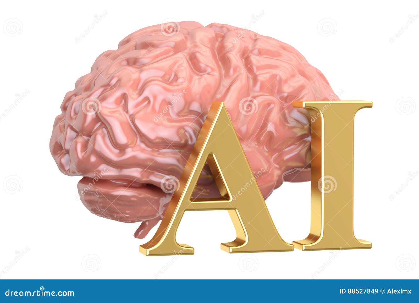 Human Brain and AI Word, Artificial Intelligence Concept. 3D Rendering ...
