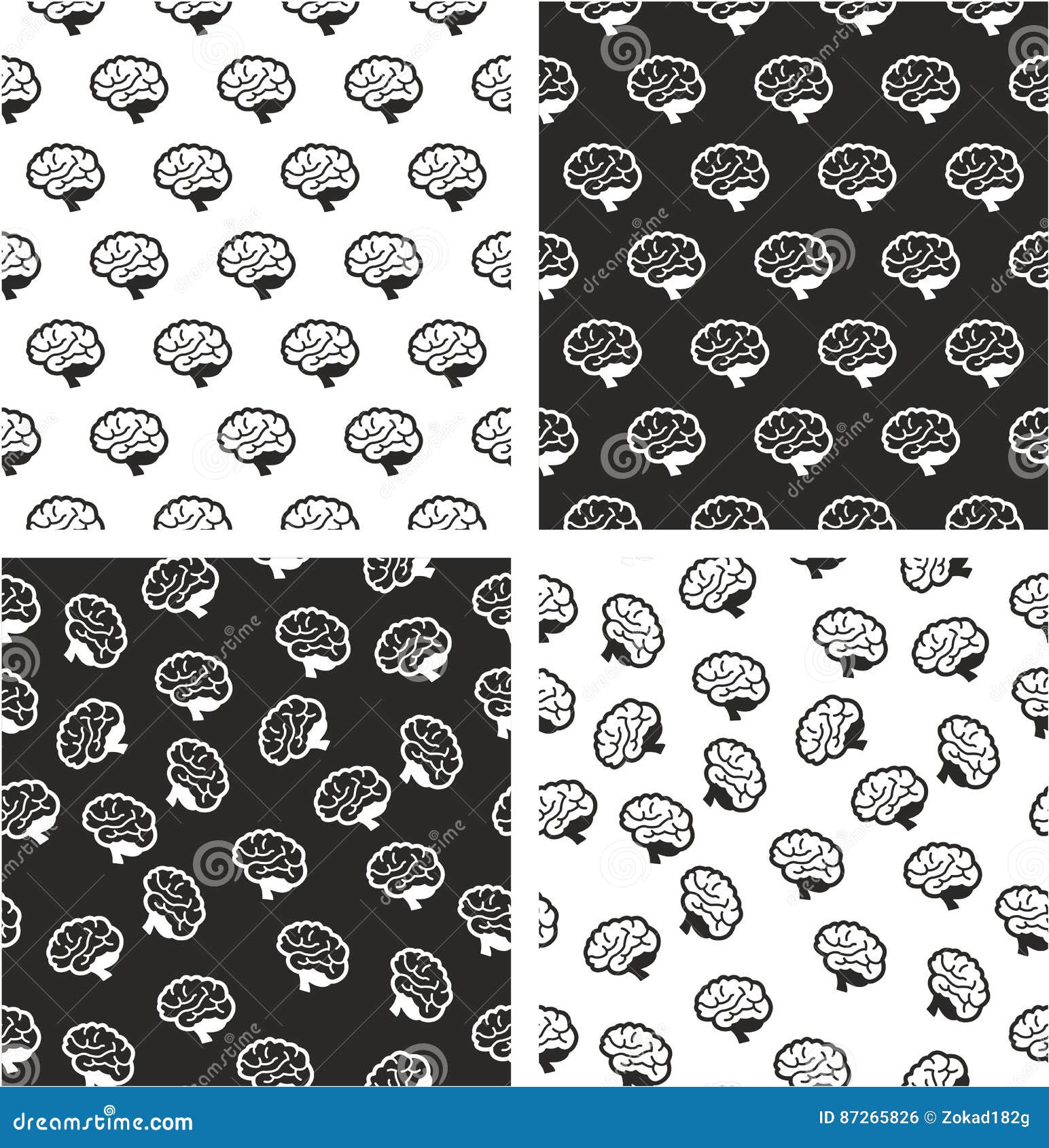 Human Brain Aligned & Random Seamless Pattern Set Stock Vector ...