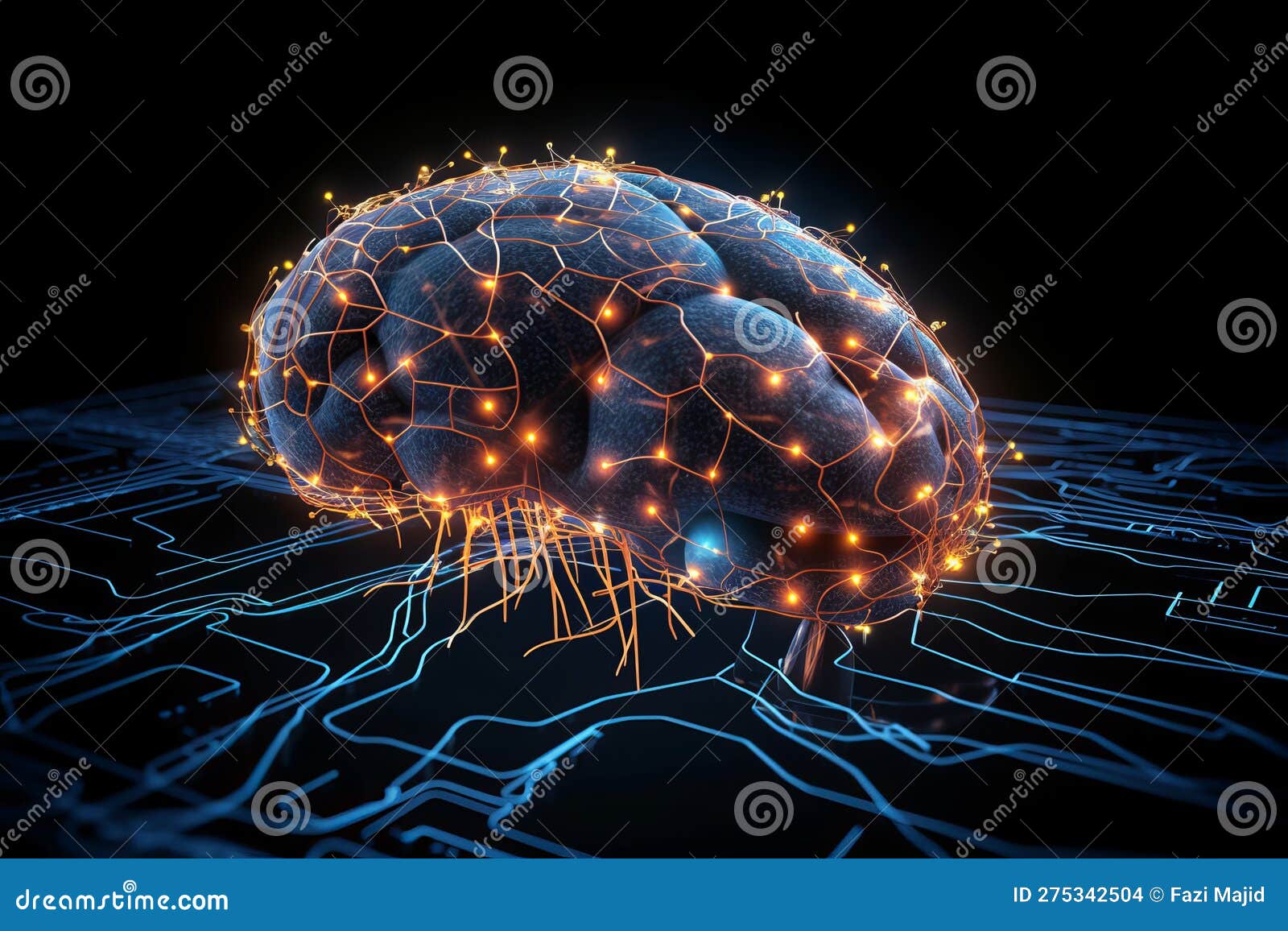 Human Brain Analized By Ai Technology Close Up Showing Neural Pathways And Neurons Firing