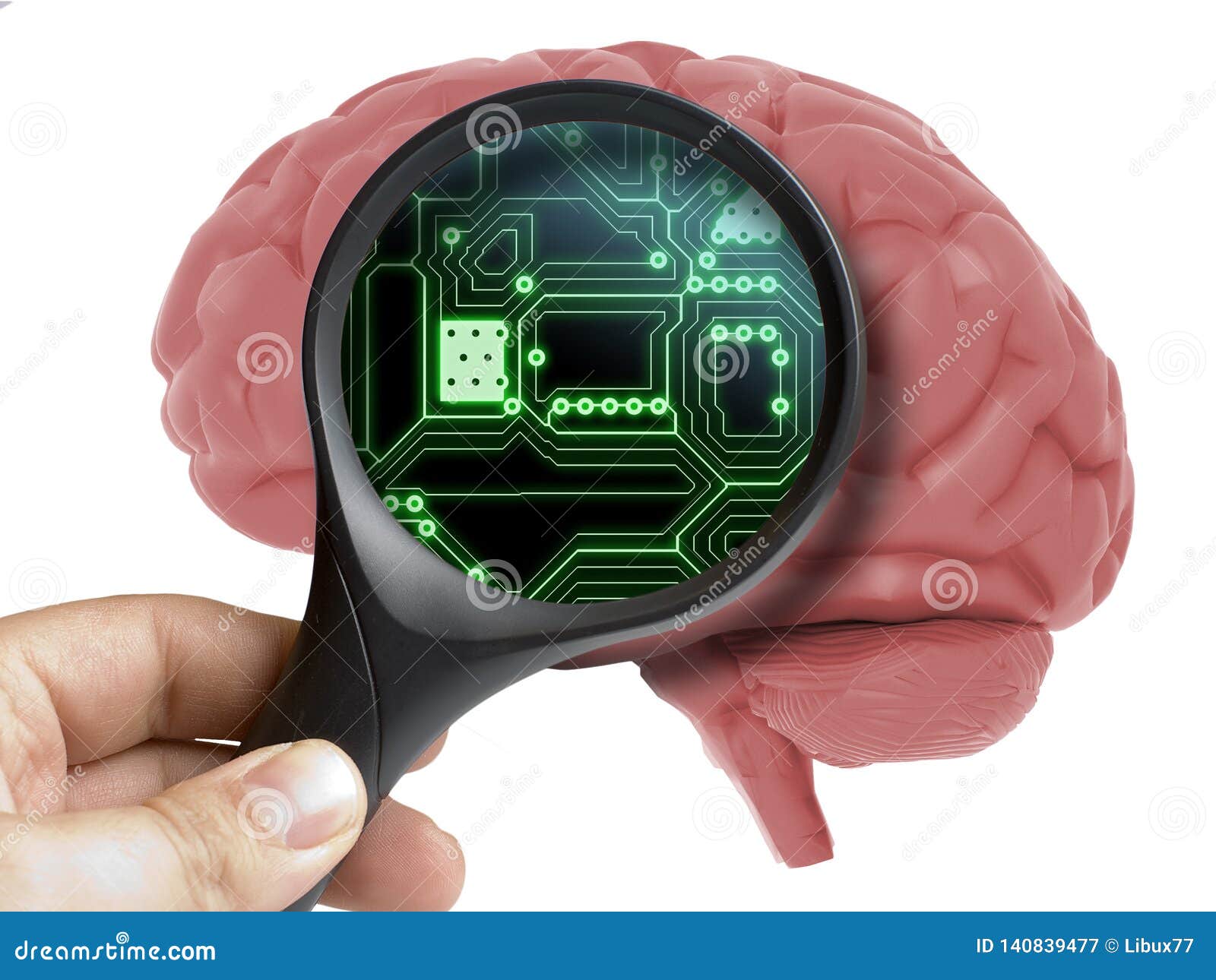 Human Brain Analyzed with Magnifying Inside Electronic Circuit ...