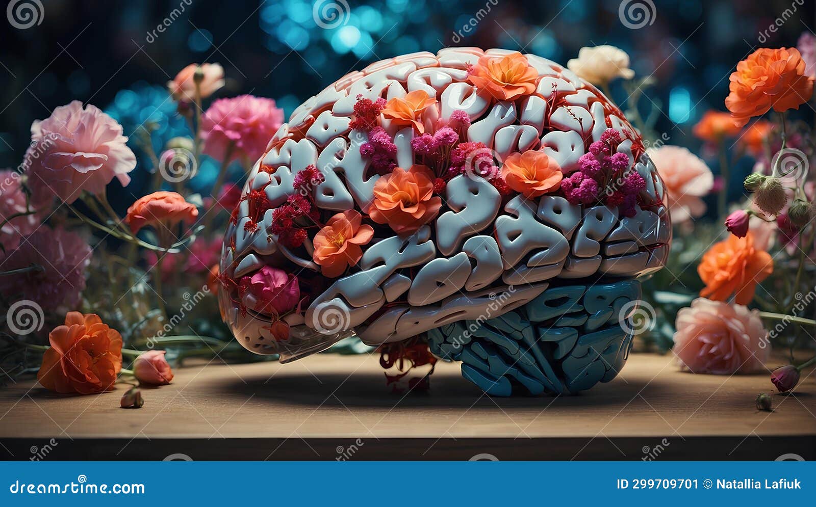 Human Brain Anatomy with Flowers Growing from it Artificial ...