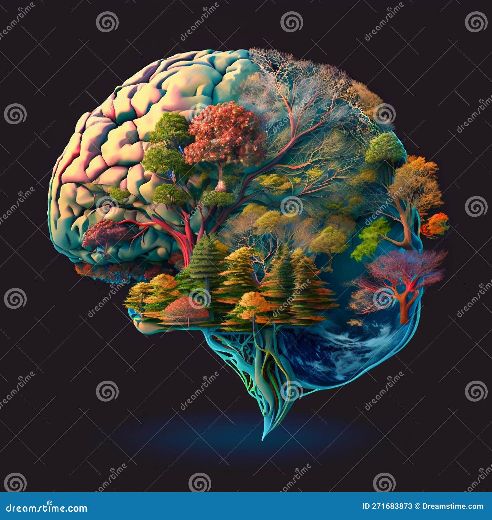 Human Brain Anatomy Ornate with Trees and Branches Stock Illustration ...