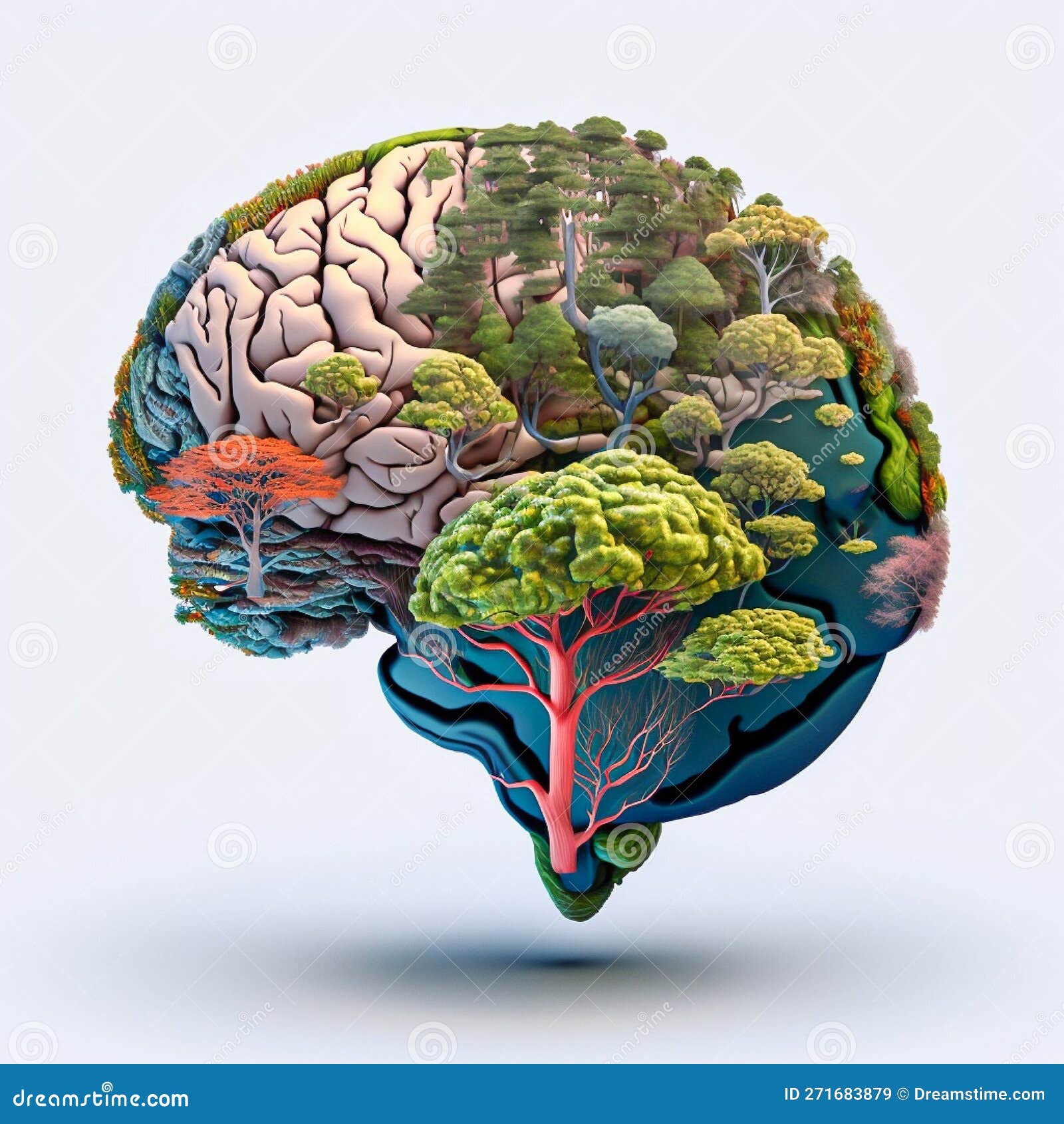 Human Brain Anatomy Ornate with Trees and Branches Stock Illustration ...