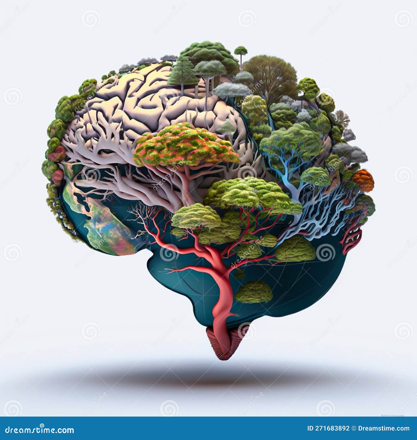 Human Brain Anatomy Ornate with Trees and Branches Stock Illustration ...