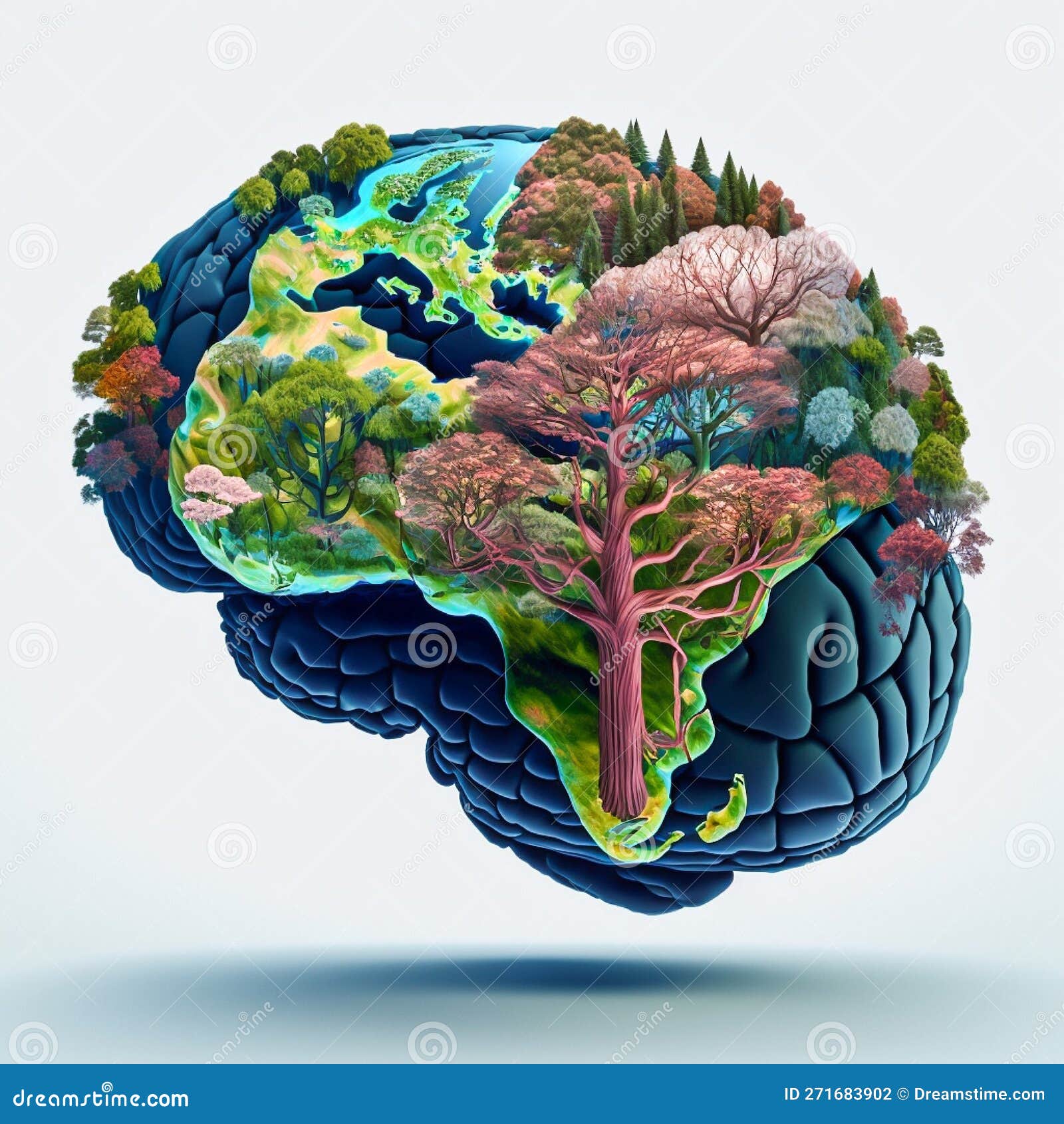 Human Brain Anatomy Ornate with Trees and Branches Stock Illustration ...