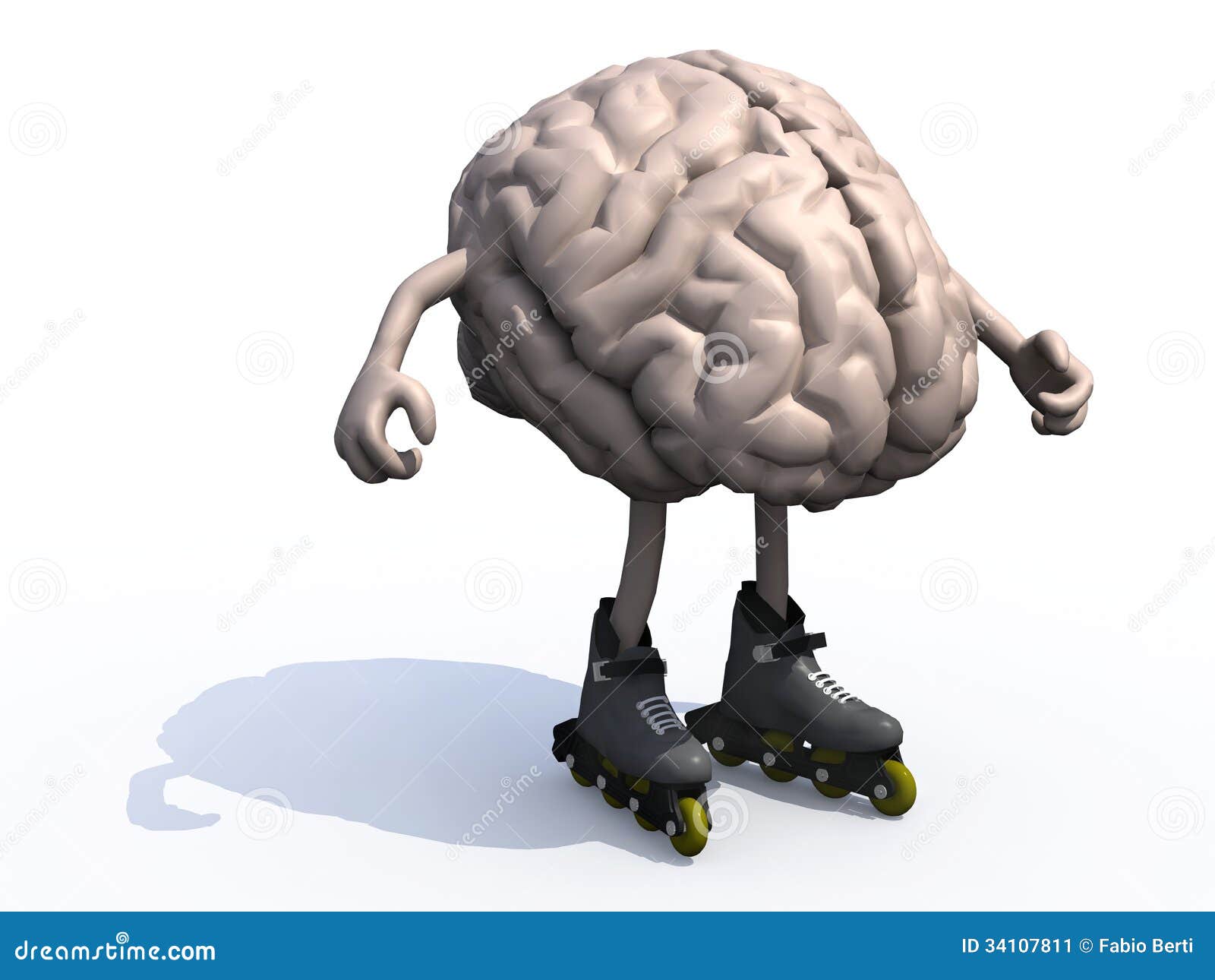 Human Brain with Arms, Legs and Rollerskates Stock Illustration ...