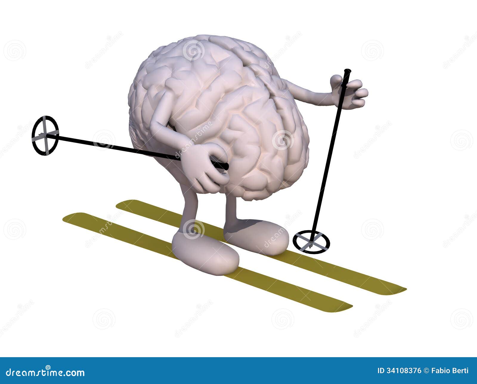 Human Brain with Arms and Legs, Ski and Stick Stock Illustration ...
