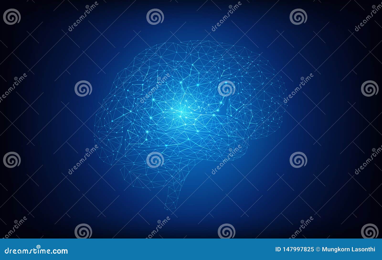Human Brain And Artificial Intelligence Concept On Dark Blue Background ...