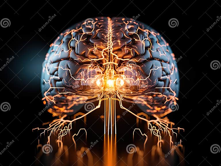 Human Brain As a Computer Microchip. AI Based Computer Microchip. Generative AI Stock Photo ...