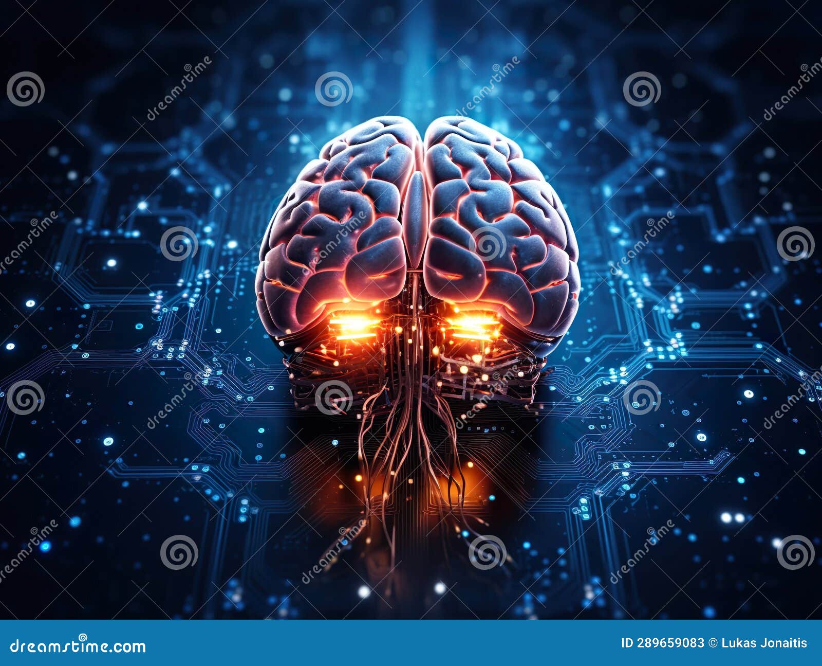 Human Brain As a Computer Microchip. AI Based Computer Microchip. Generative AI Stock ...