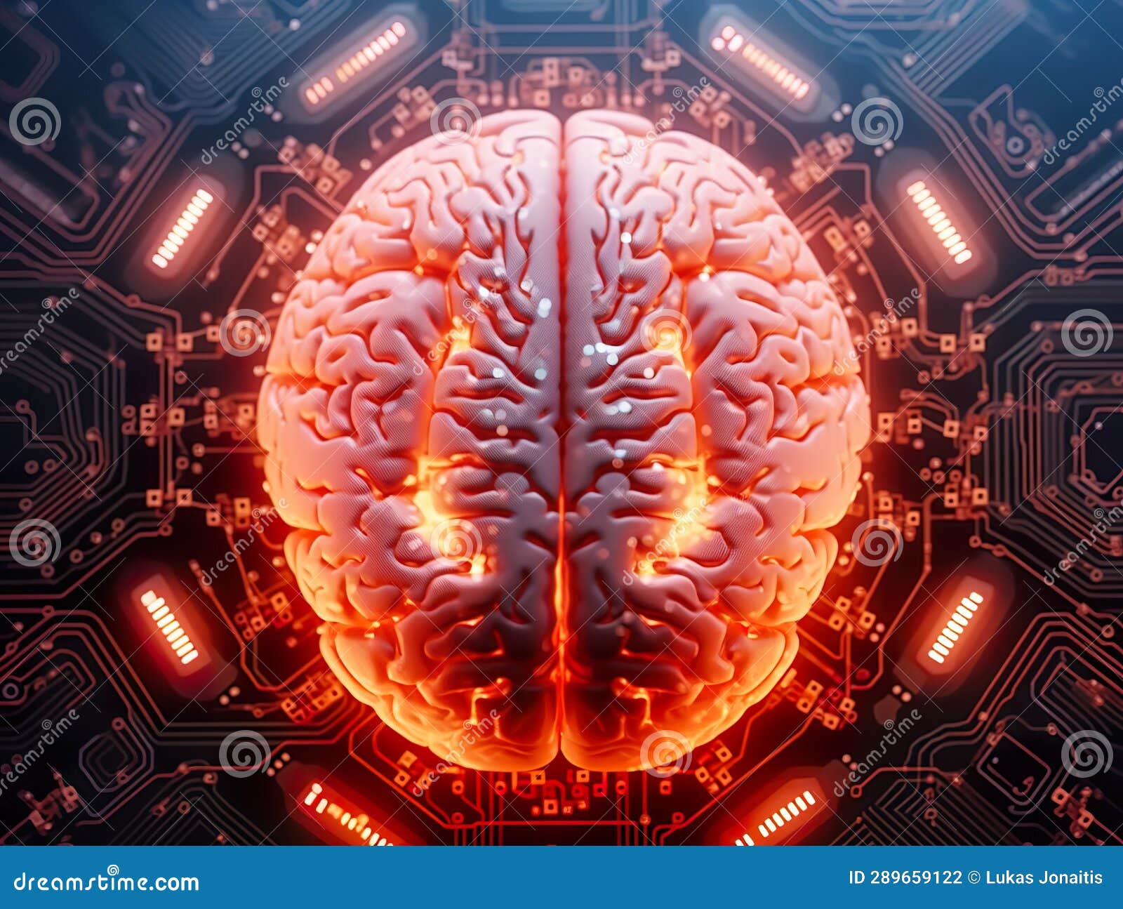 Human Brain As a Computer Microchip. AI Based Computer Microchip. Generative AI Stock ...