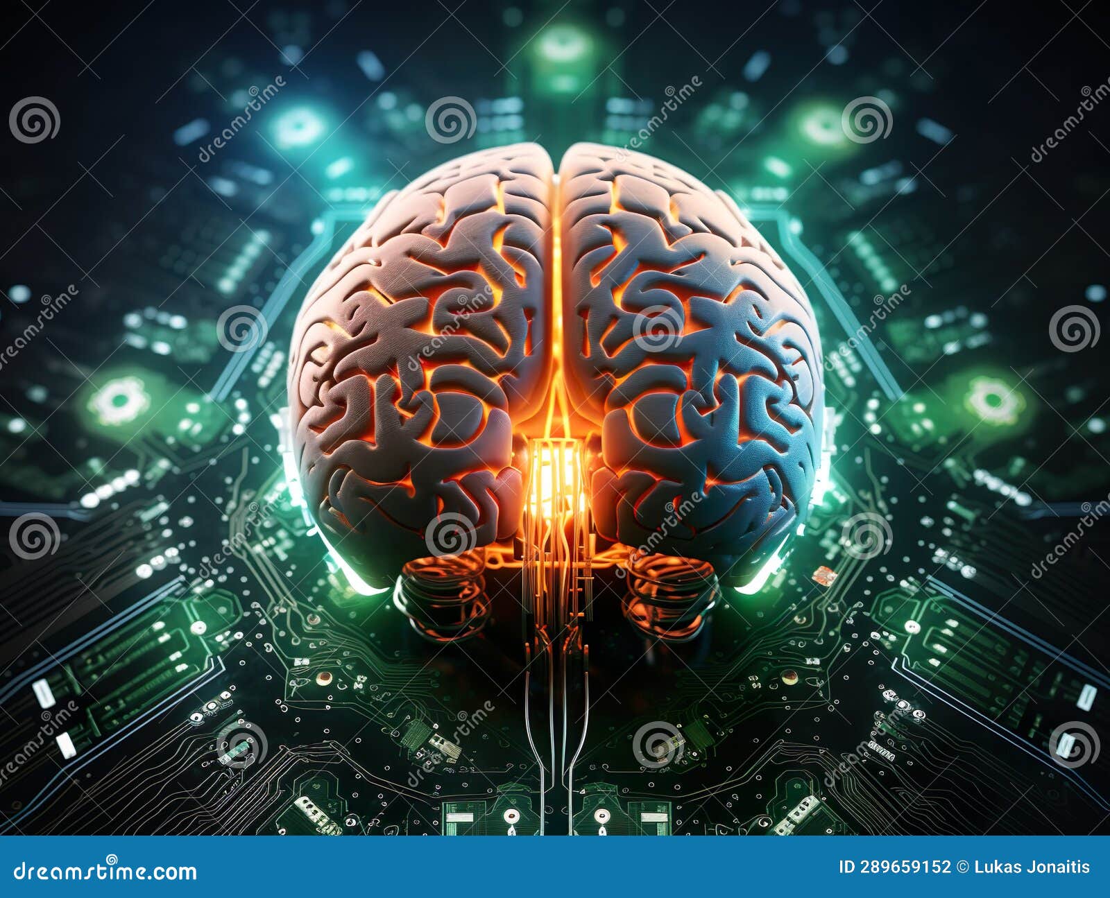 Human Brain As a Computer Microchip. AI Based Computer Microchip. Generative AI Stock ...