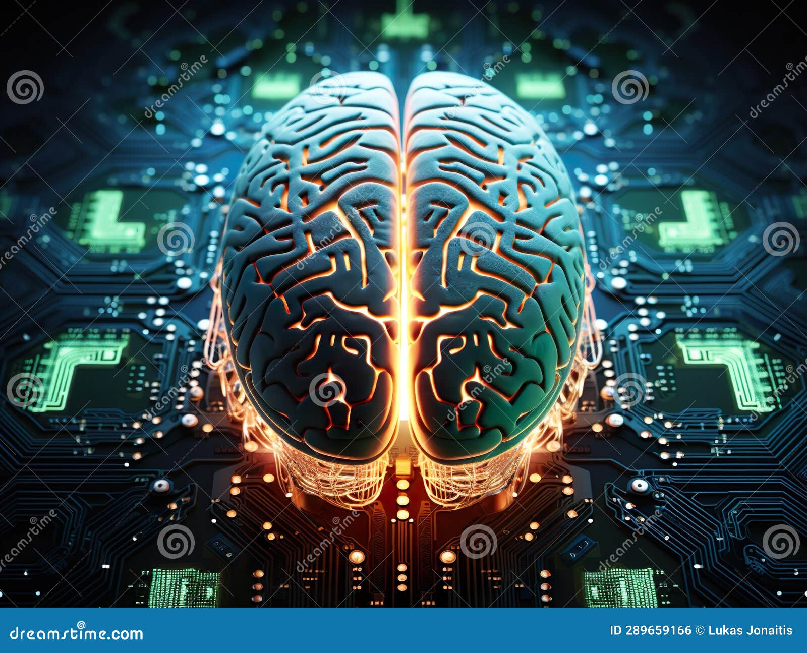 Human Brain As a Computer Microchip. AI Based Computer Microchip. Generative AI Stock Photo ...