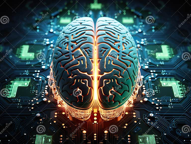 Human Brain As a Computer Microchip. AI Based Computer Microchip. Generative AI Stock Photo ...