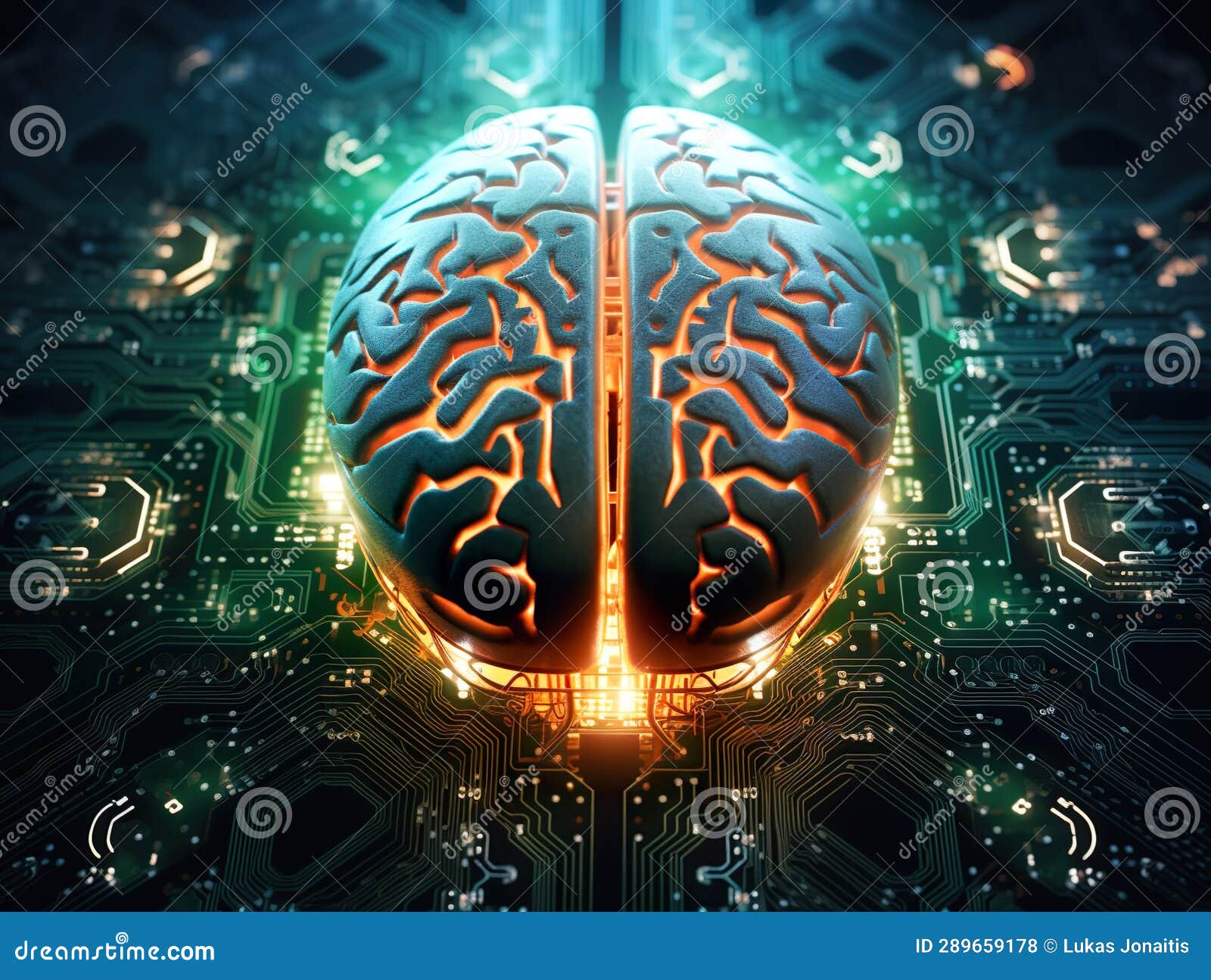 Human Brain As a Computer Microchip. AI Based Computer Microchip. Generative AI Stock Photo ...
