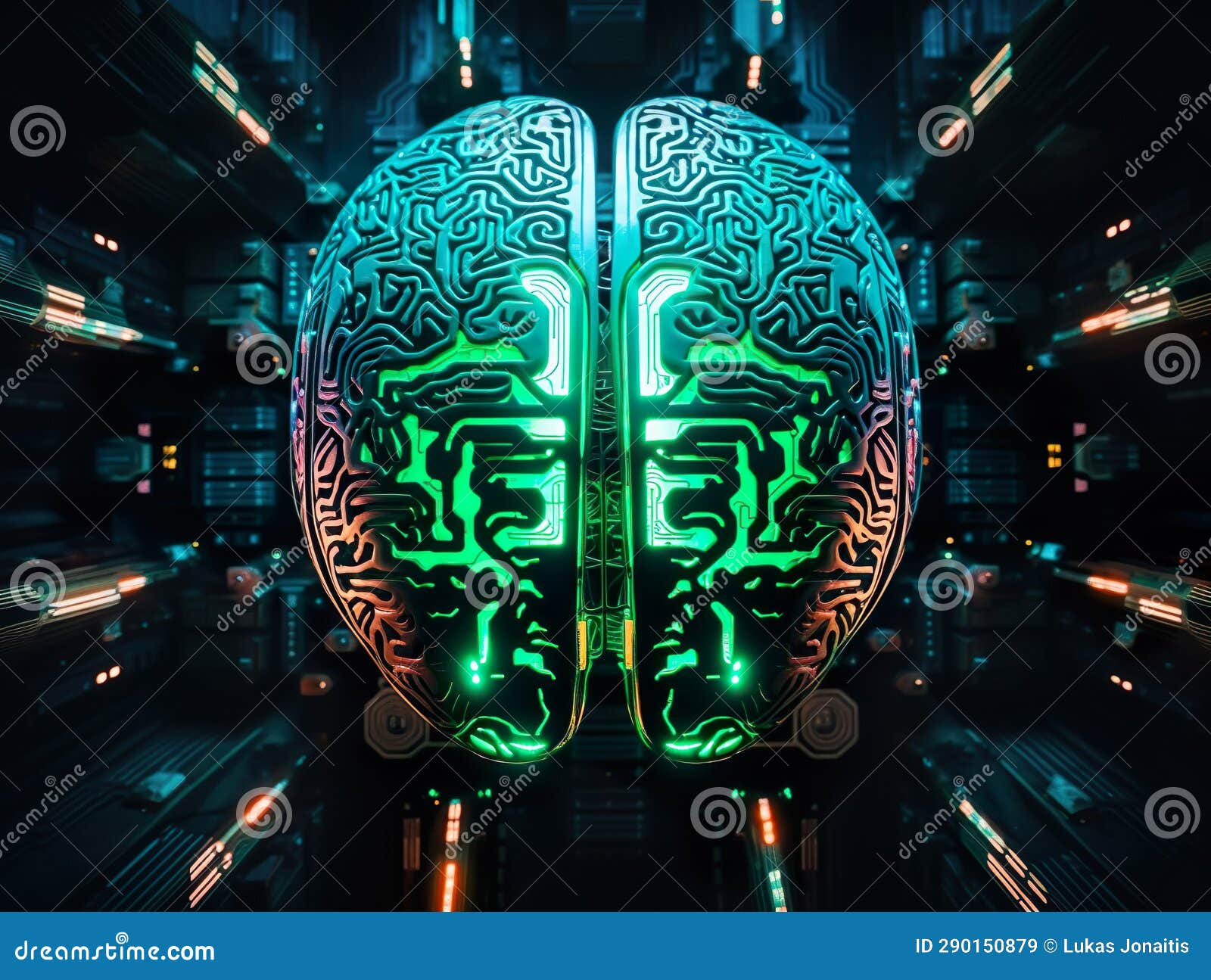 Human Brain As a Computer Microchip. AI Based Computer Microchip. Generative AI Stock ...