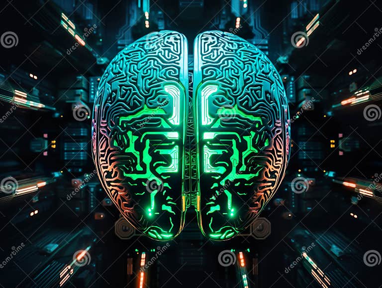 Human Brain As a Computer Microchip. AI Based Computer Microchip. Generative AI Stock ...