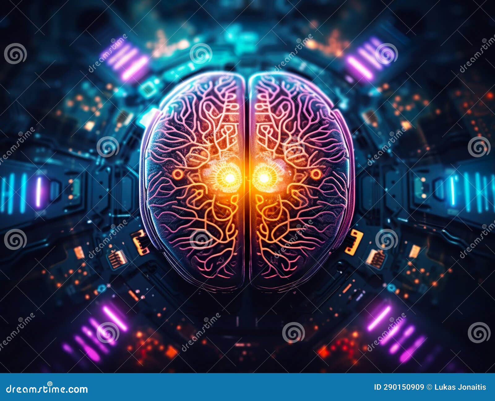 Human Brain As a Computer Microchip. AI Based Computer Microchip. Generative AI Stock ...