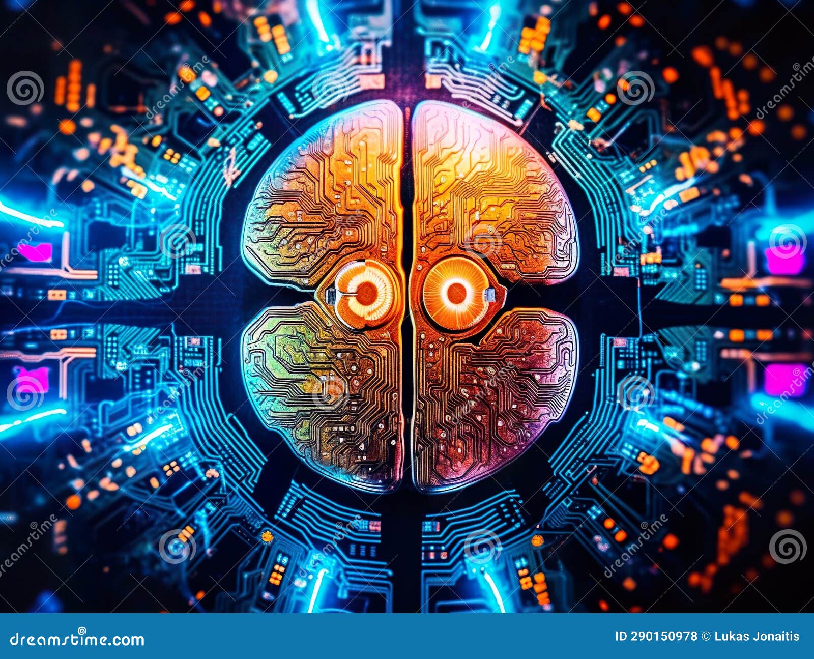 Human Brain As a Computer Microchip. AI Based Computer Microchip. Generative AI Stock ...