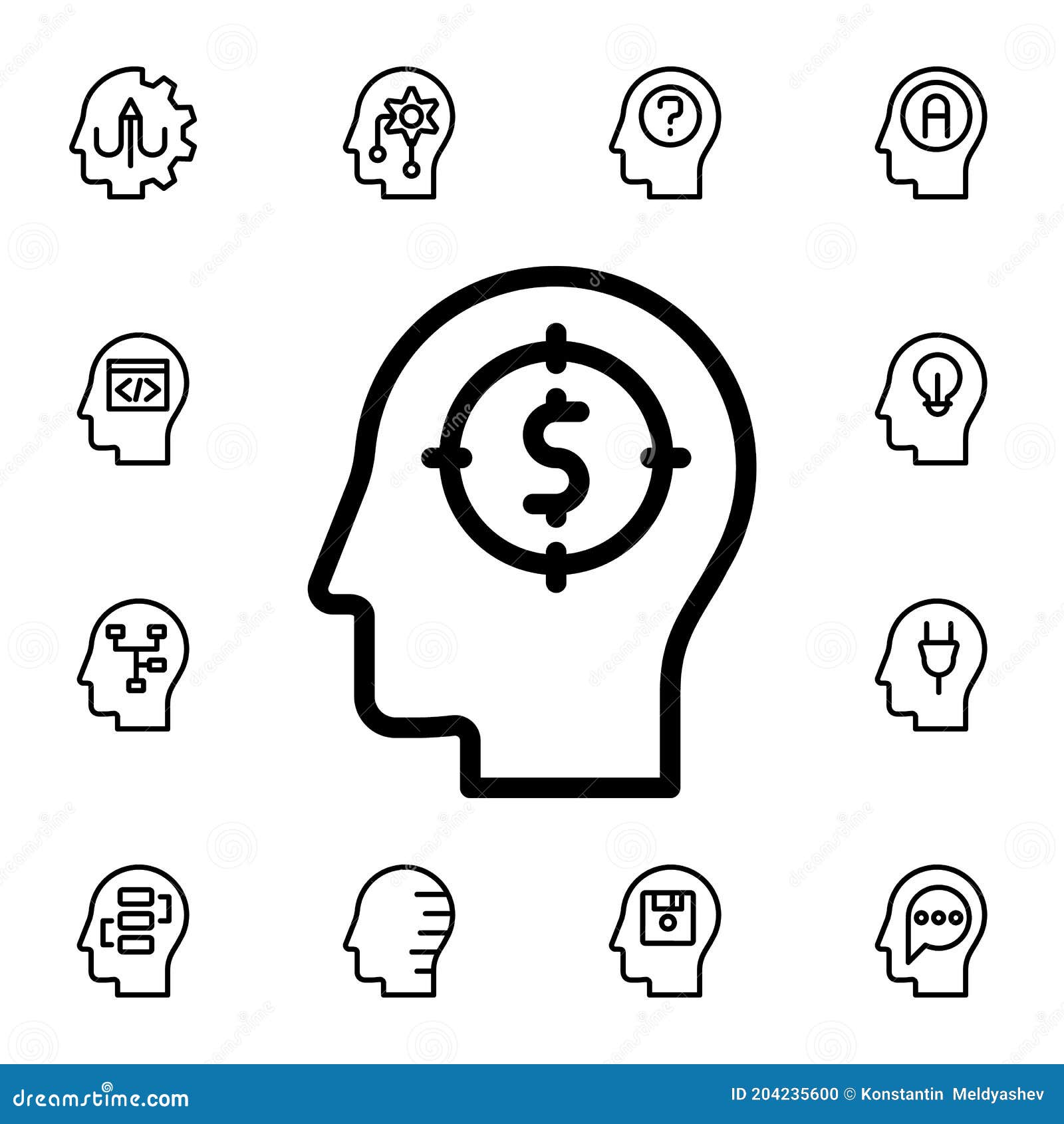 Human, Brain, Banking, Dollar Flat Vector Icon in Mind Process Pack ...