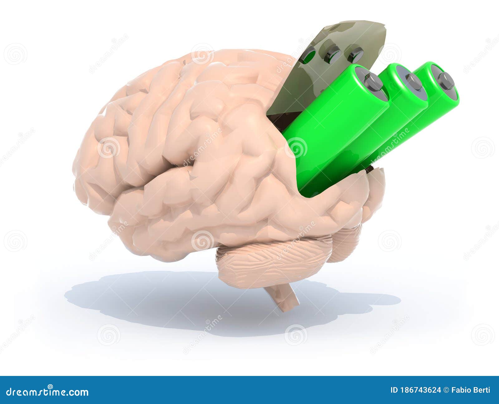 Human Brain with Batteries on the Back Stock Illustration ...