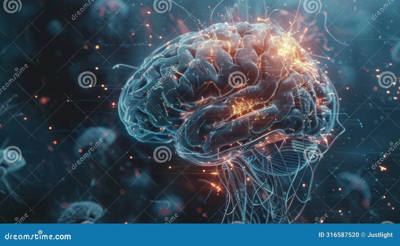 A Human Brain Being Enhanced with Glowing Futuristic Implants. Stock ...