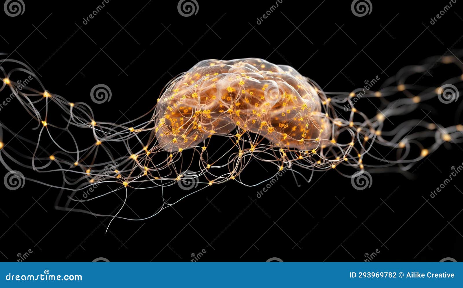 Human Brain On A Black Background. The Concept Of Neurons And Nervous ...