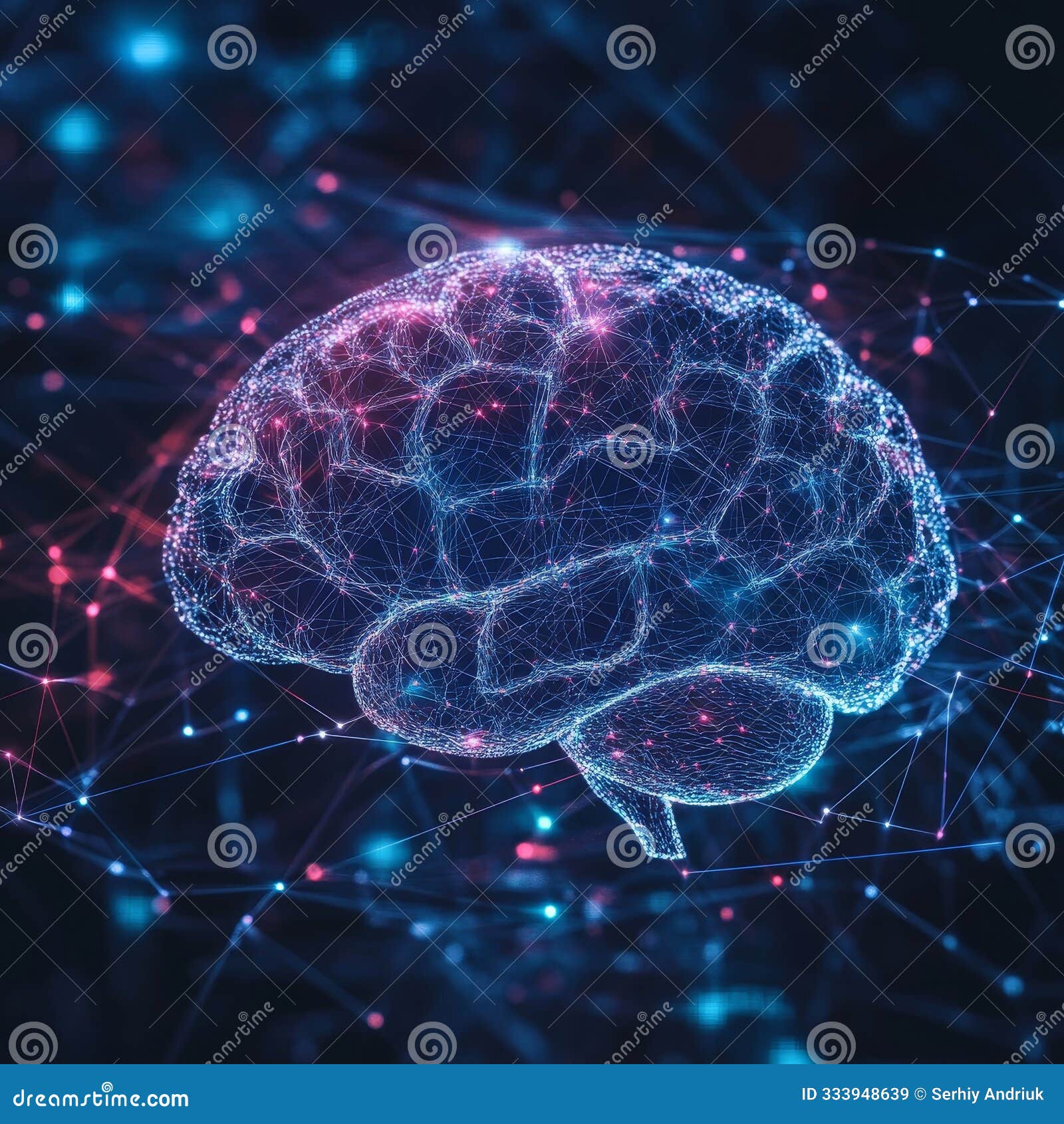 Human Brain on Blue Background. Artificial Intelligence Concept Stock ...