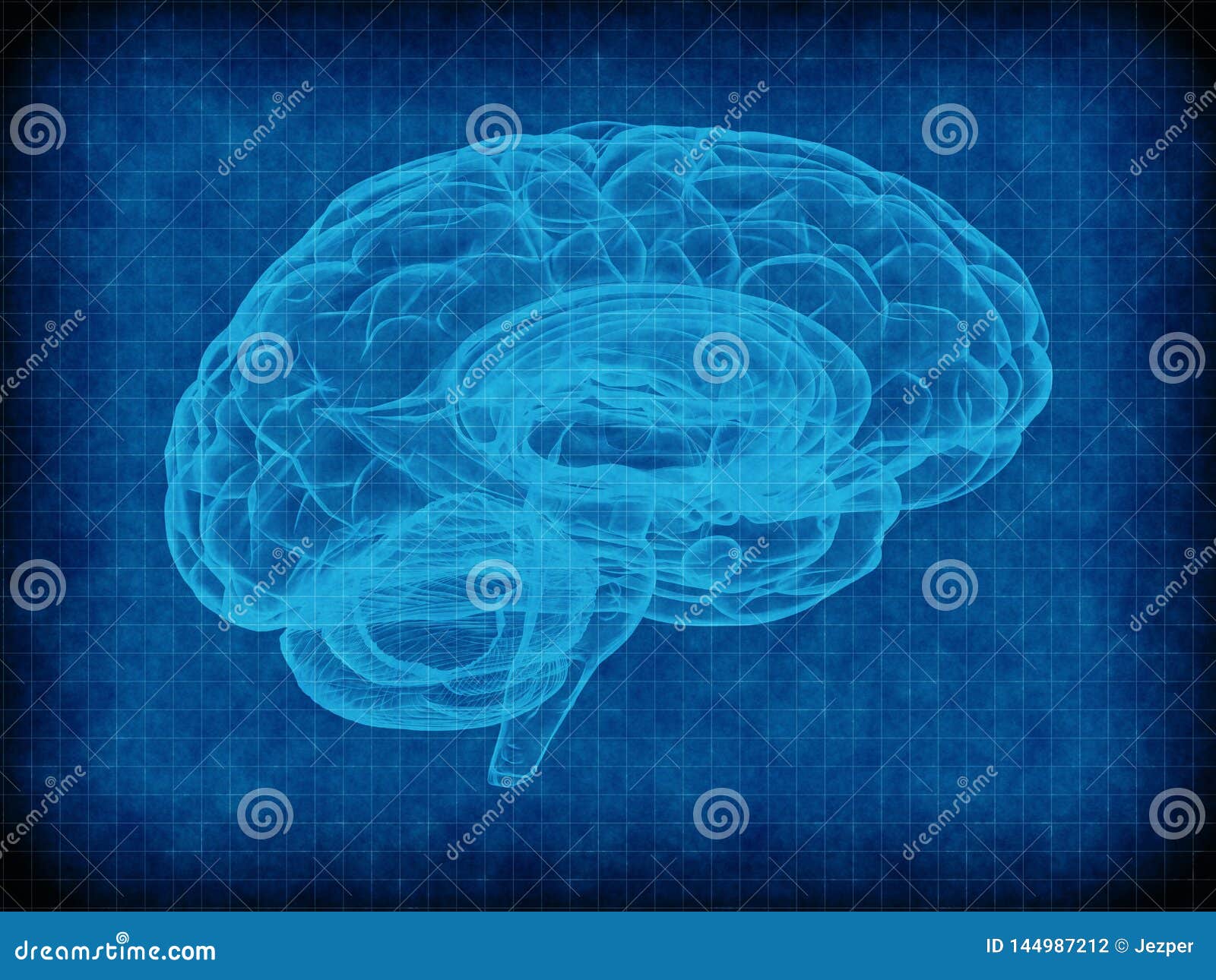 Human Brain on Blue Background Stock Illustration - Illustration of ...