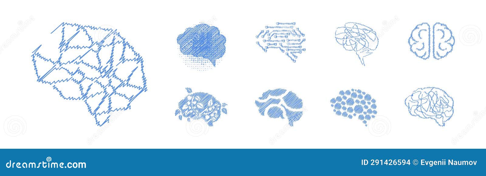Human Brain Blue Icon and Drawn Symbol Vector Set Stock Illustration ...