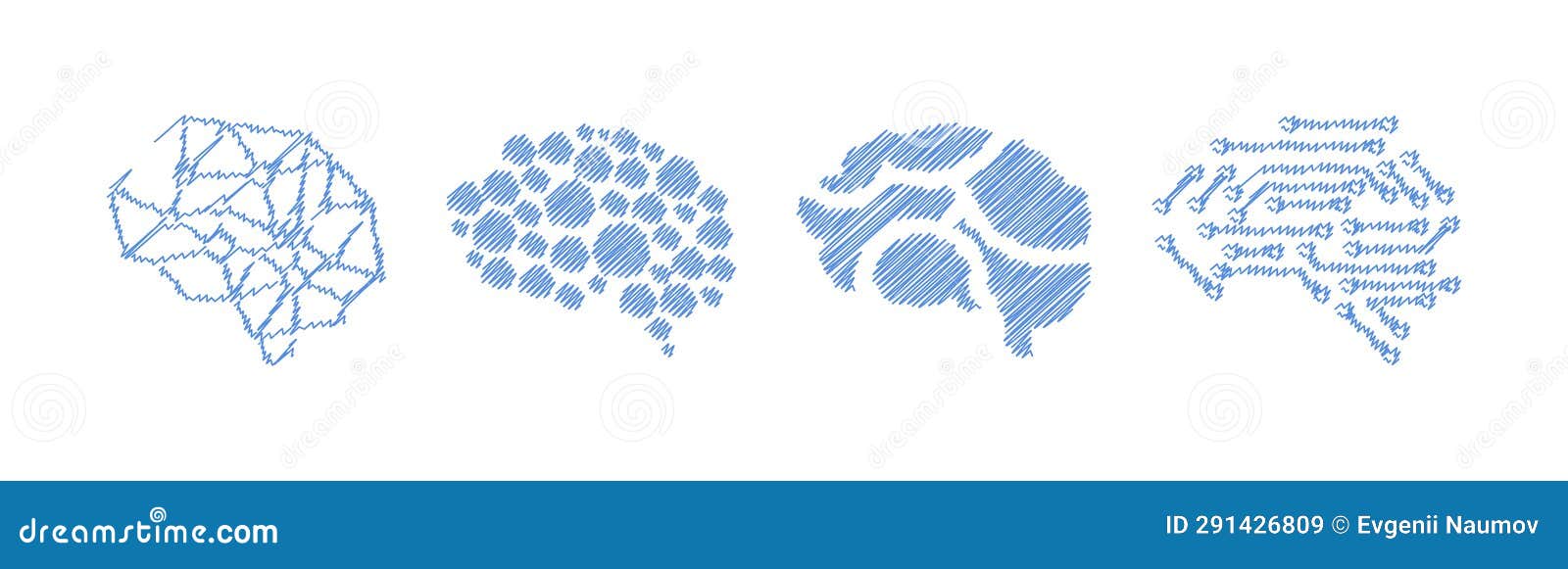 Human Brain Blue Icon and Drawn Symbol Vector Set Stock Image - Image ...