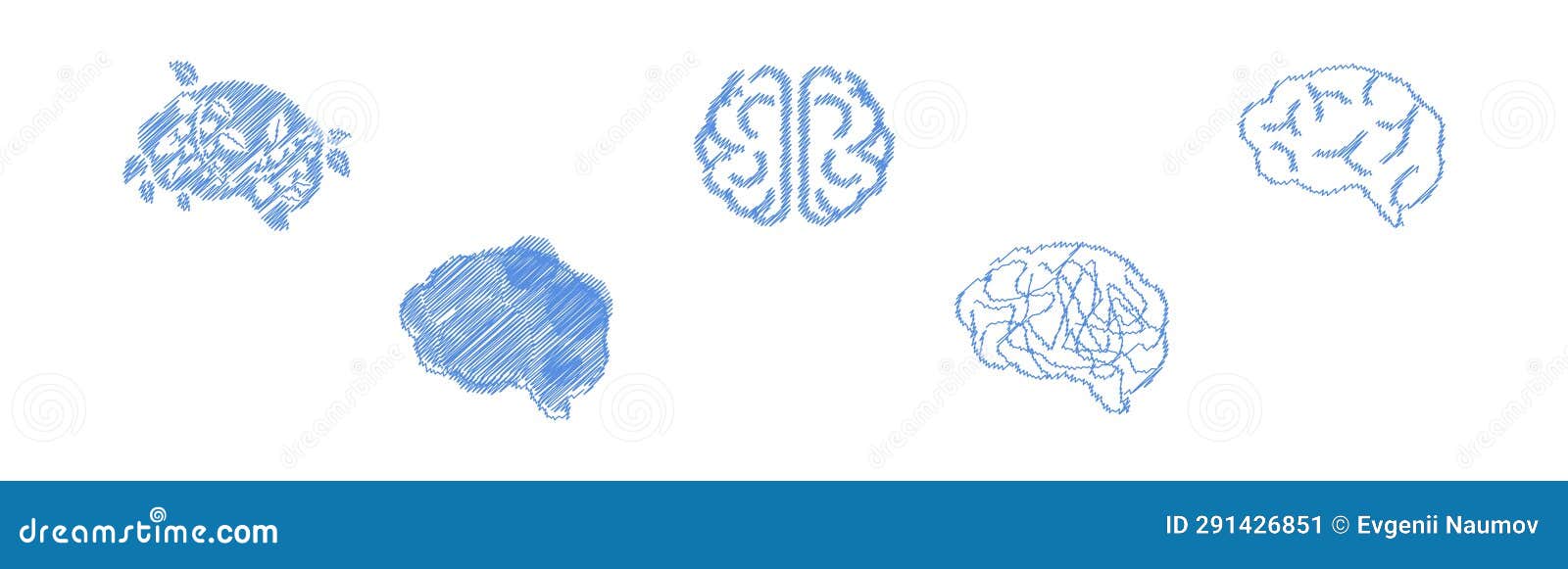 Human Brain Blue Icon and Drawn Symbol Vector Set Stock Illustration ...