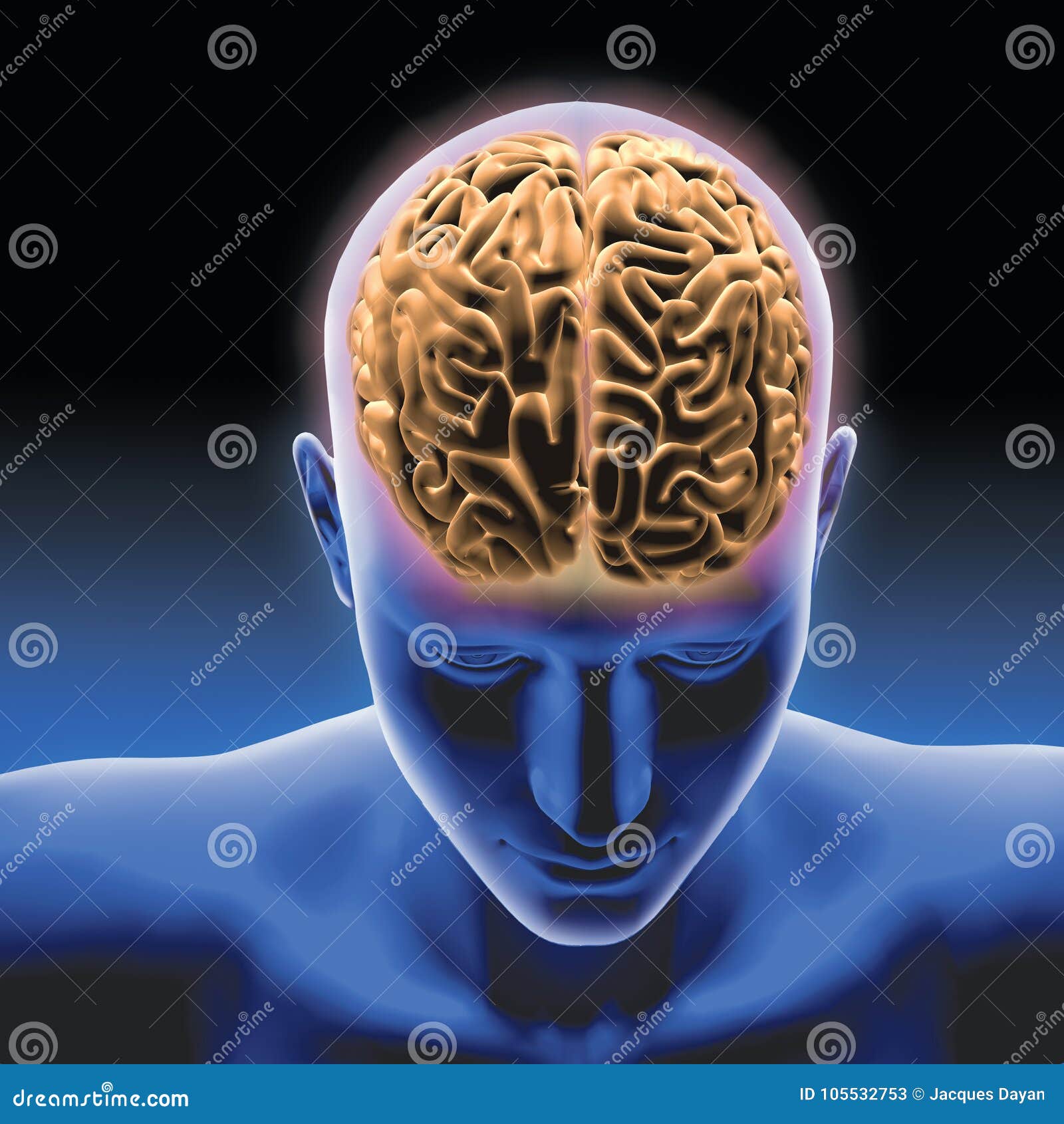 Human brain with blue man stock illustration. Illustration of science ...