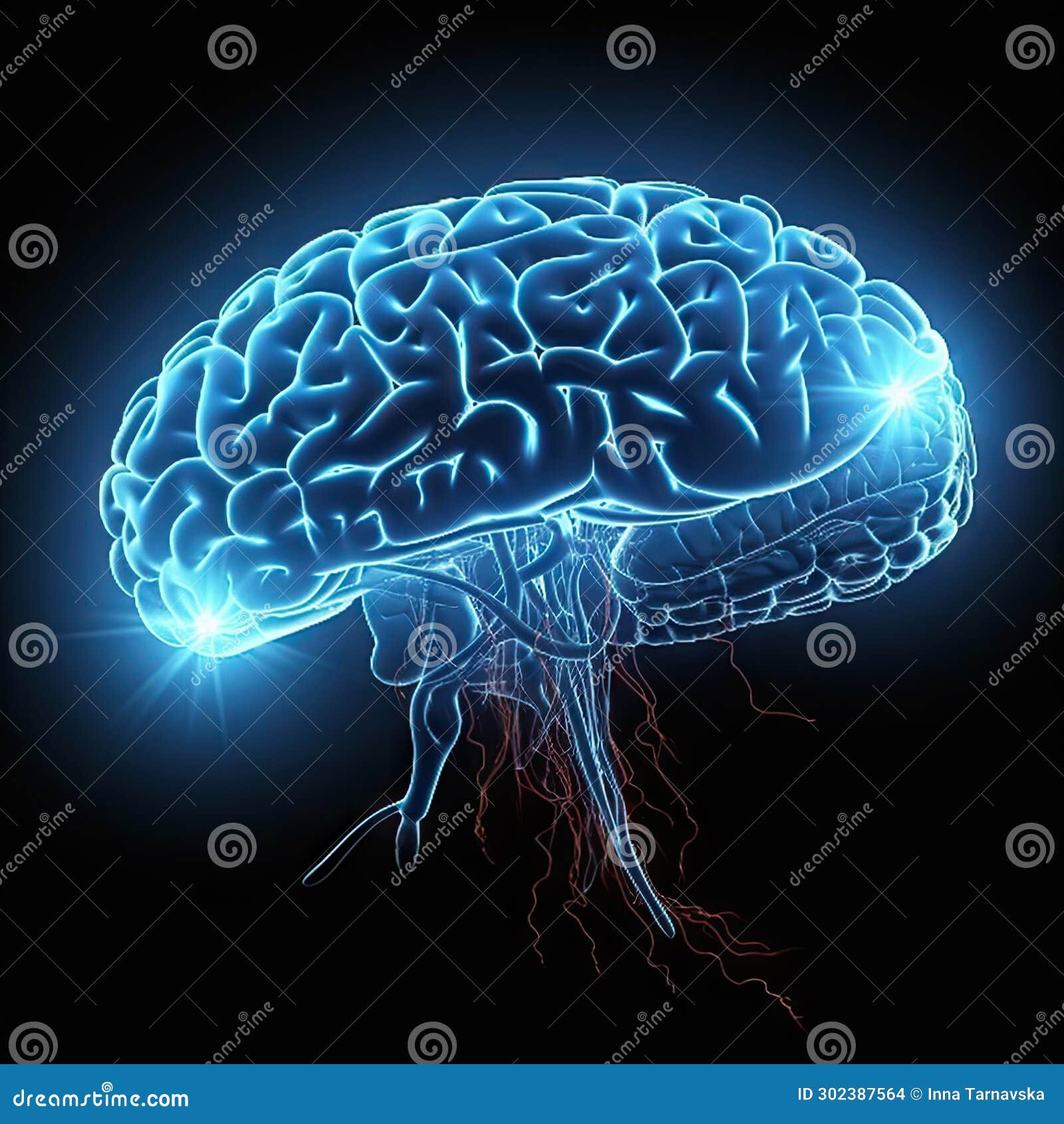 Human Brain with Blue Neon Light. Model, Hologram, Mixed Mind Concept ...