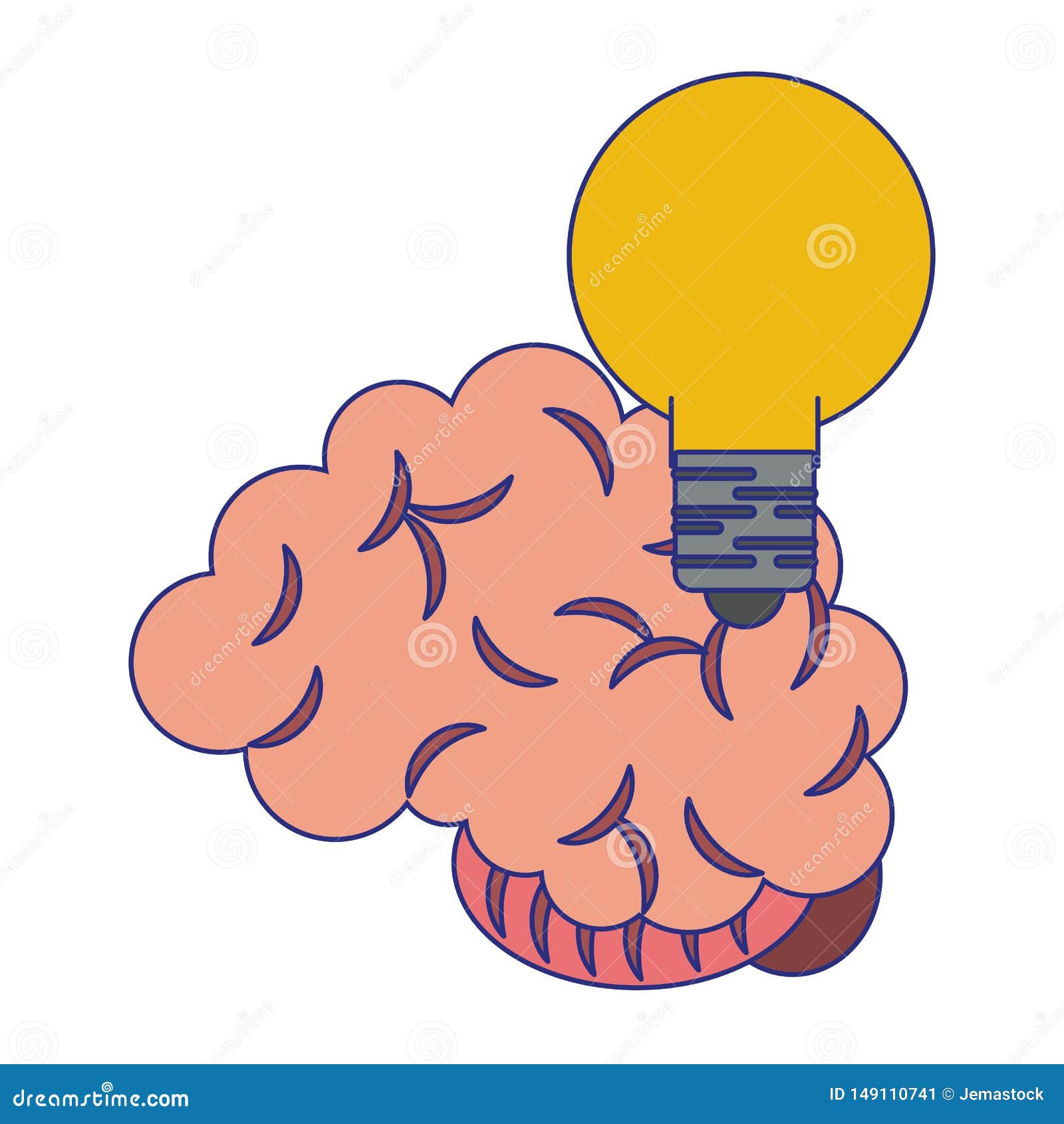 Human Brain with Bulb Light Symbol Isolated Blue Lines Stock Vector ...