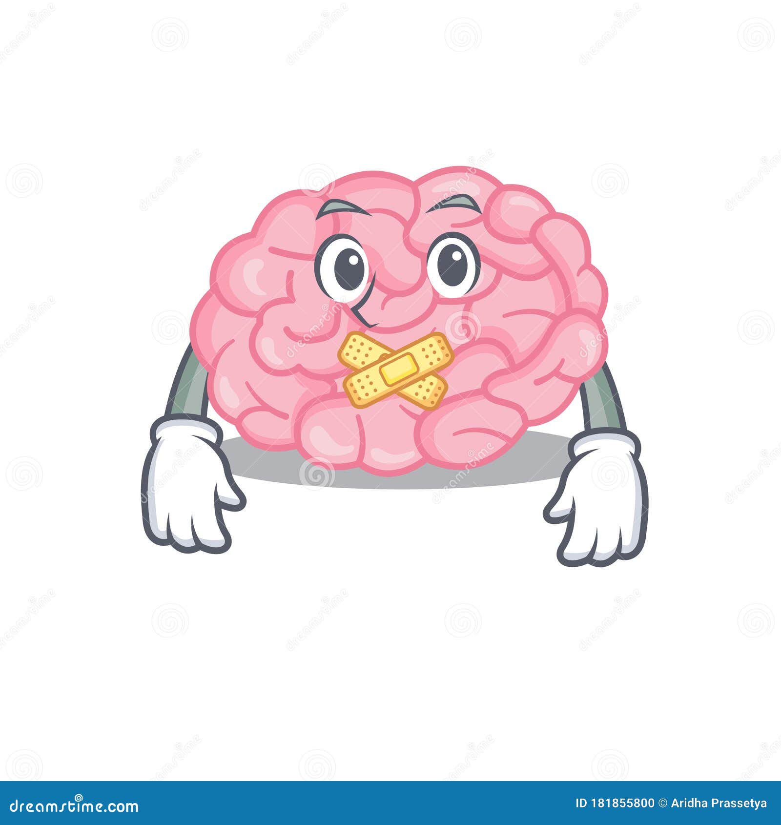 Human Brain Cartoon Character Style with Mysterious Silent Gesture ...