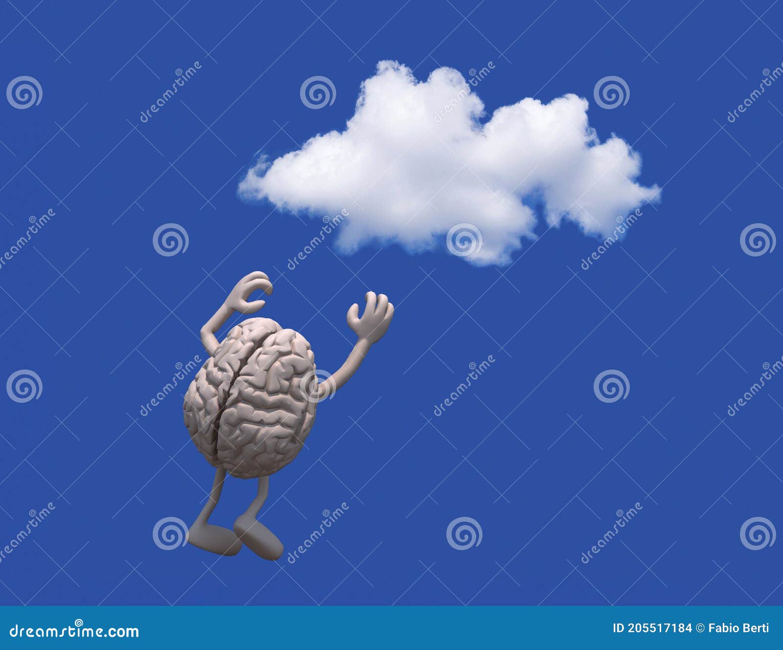 Human Brain Cartoon Goes To a Cloud in the Sky Stock Illustration ...