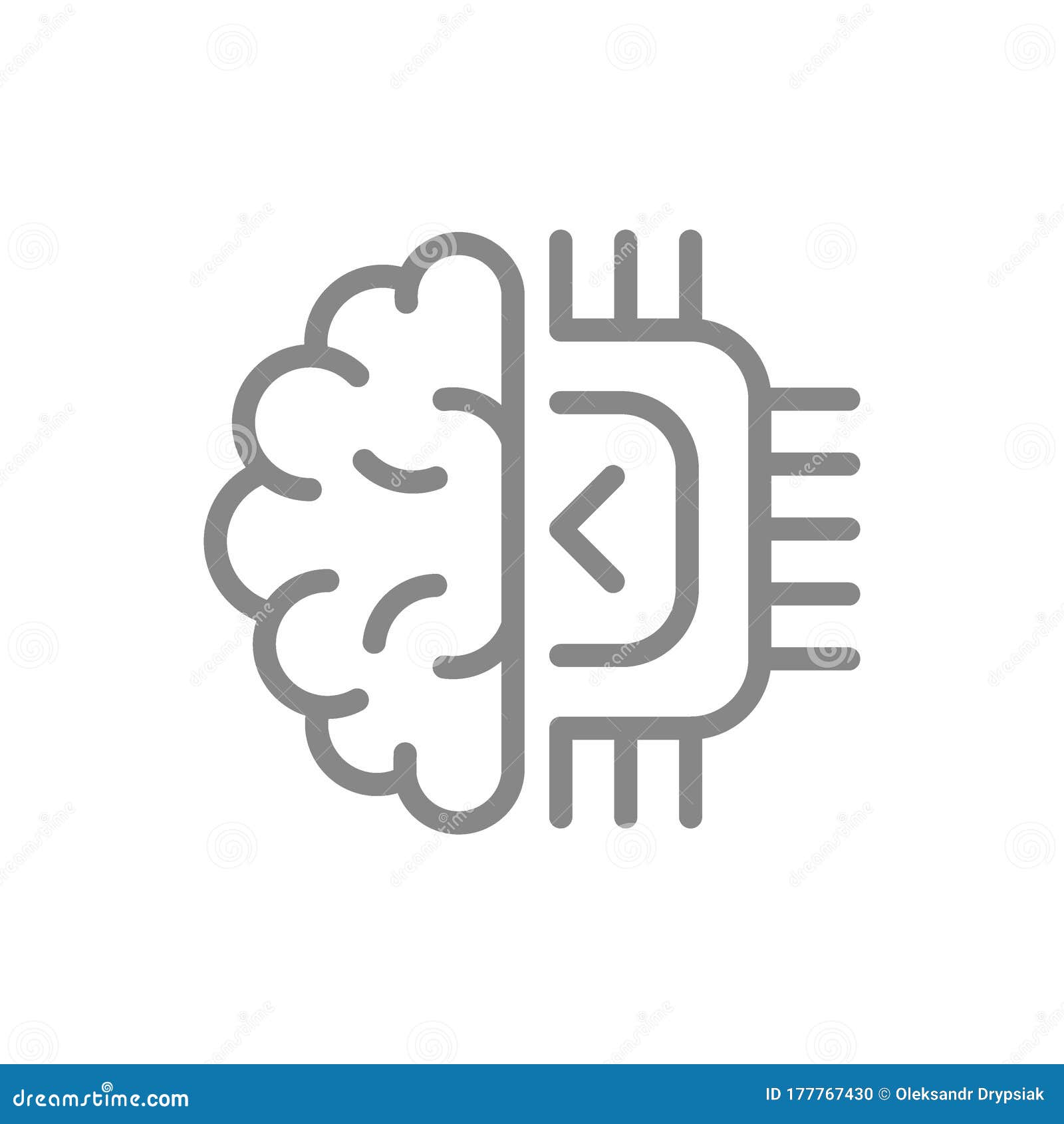 Human Brain with Chip Line Icon. Artificial Intelligence Symbol Stock ...