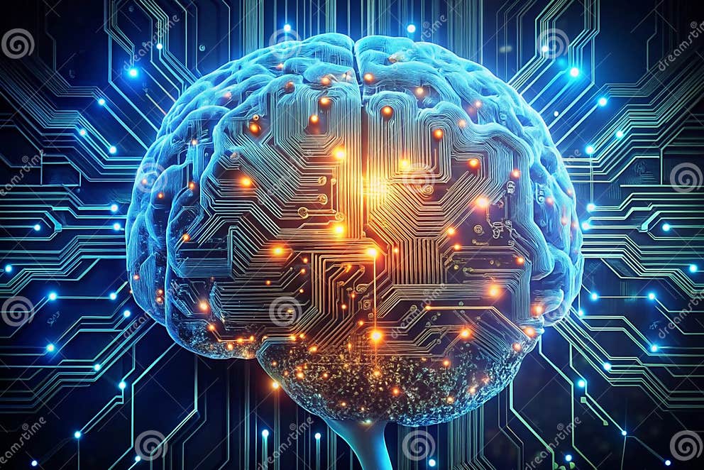 Human Brain Circuit Board Glowing with Digital Data Flow Stock ...