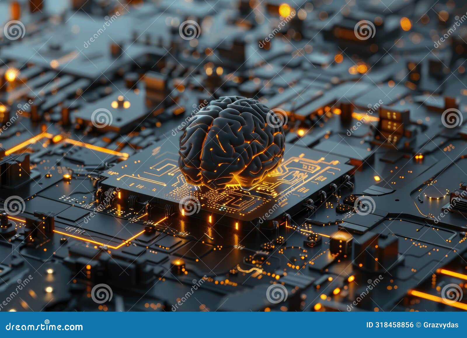 Human Brain on the Circuit Board, Surrounded by Electronic Components ...