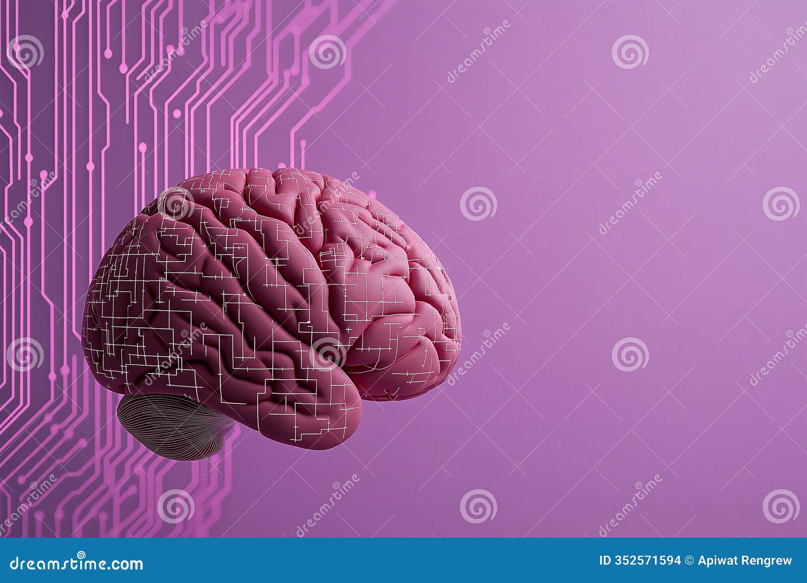 Human Brain with Circuit Patterns on Purple Background Symbolizes ...