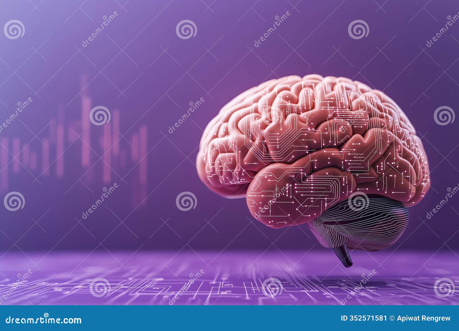 Human Brain with Circuit Patterns on Purple Background Symbolizing ...