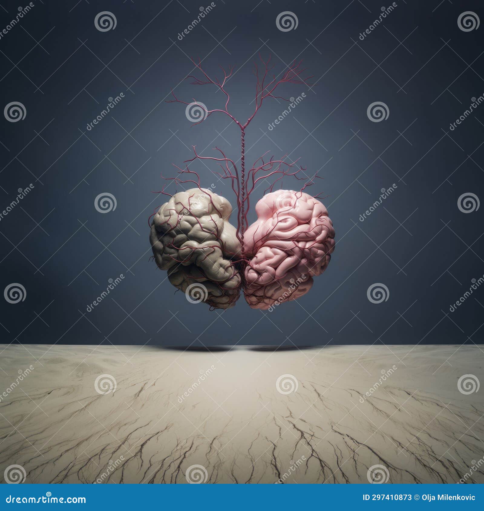 Human Brain and Circulatory System on a Gray Background. 3d Render ...