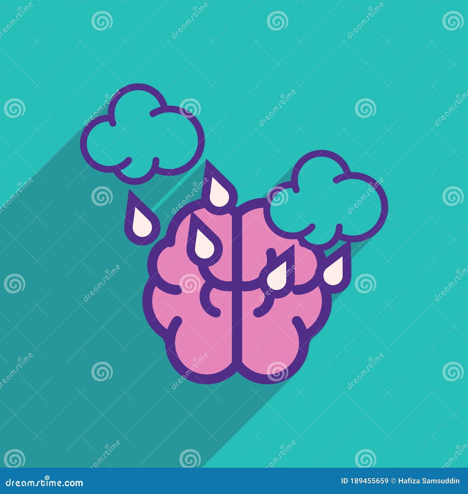 Human Brain with Cloud and Rain. Vector Illustration Decorative Design ...