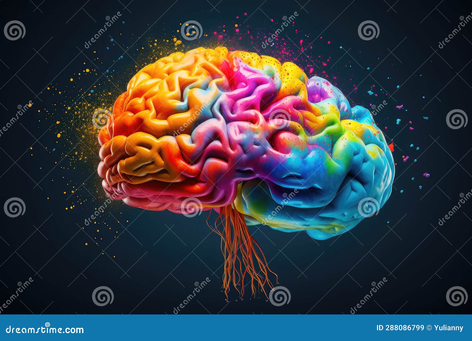 Human Brain with Color Splashes. Generative Ai Stock Illustration ...