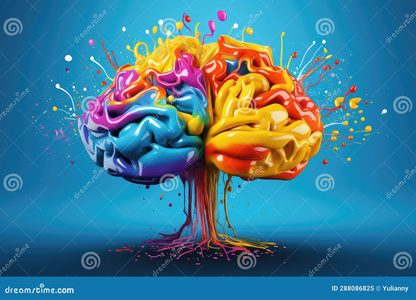 Human Brain with Color Splashes. Generative Ai Stock Illustration ...