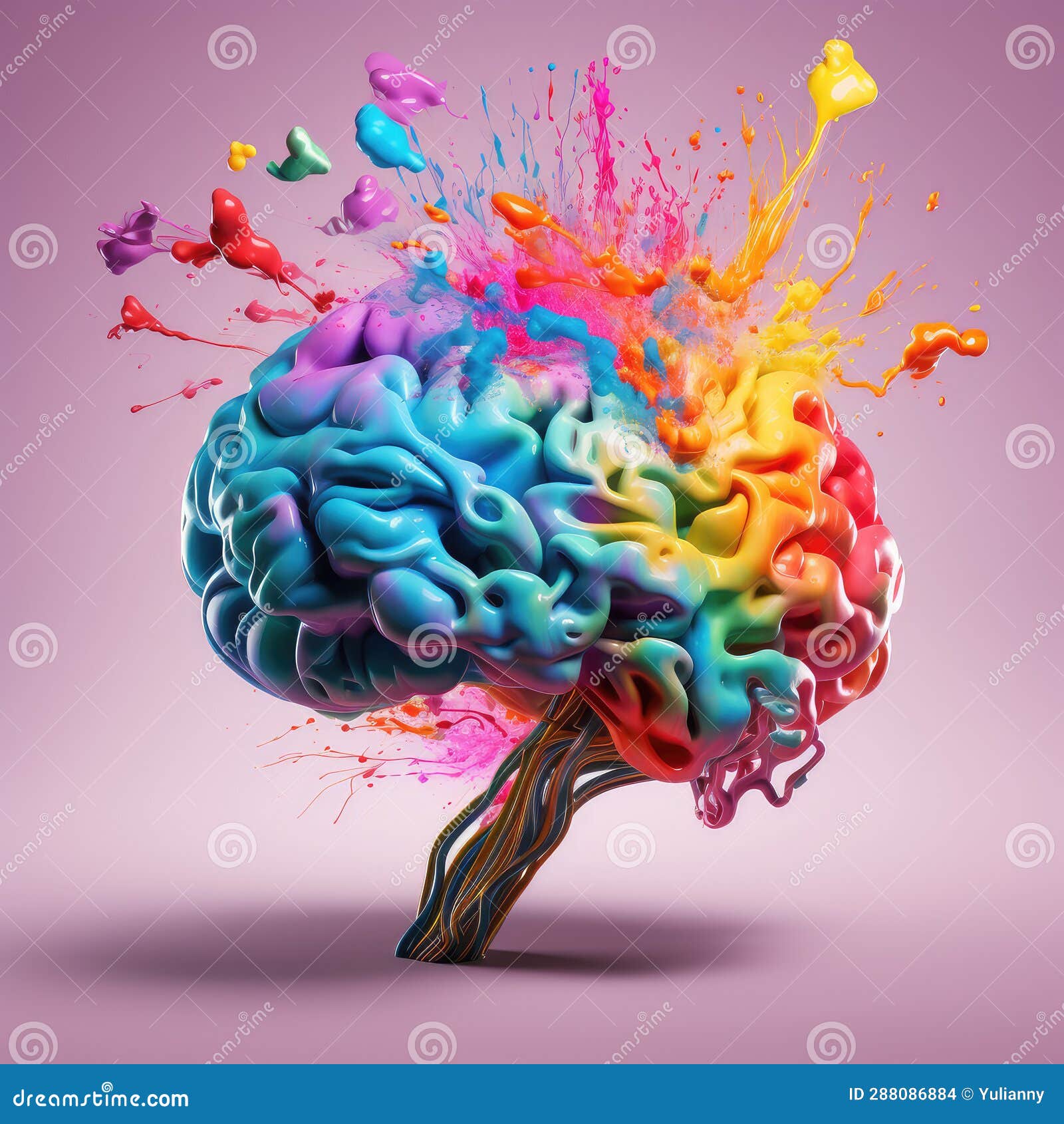 Human Brain with Color Splashes. Generative Ai Stock Illustration ...