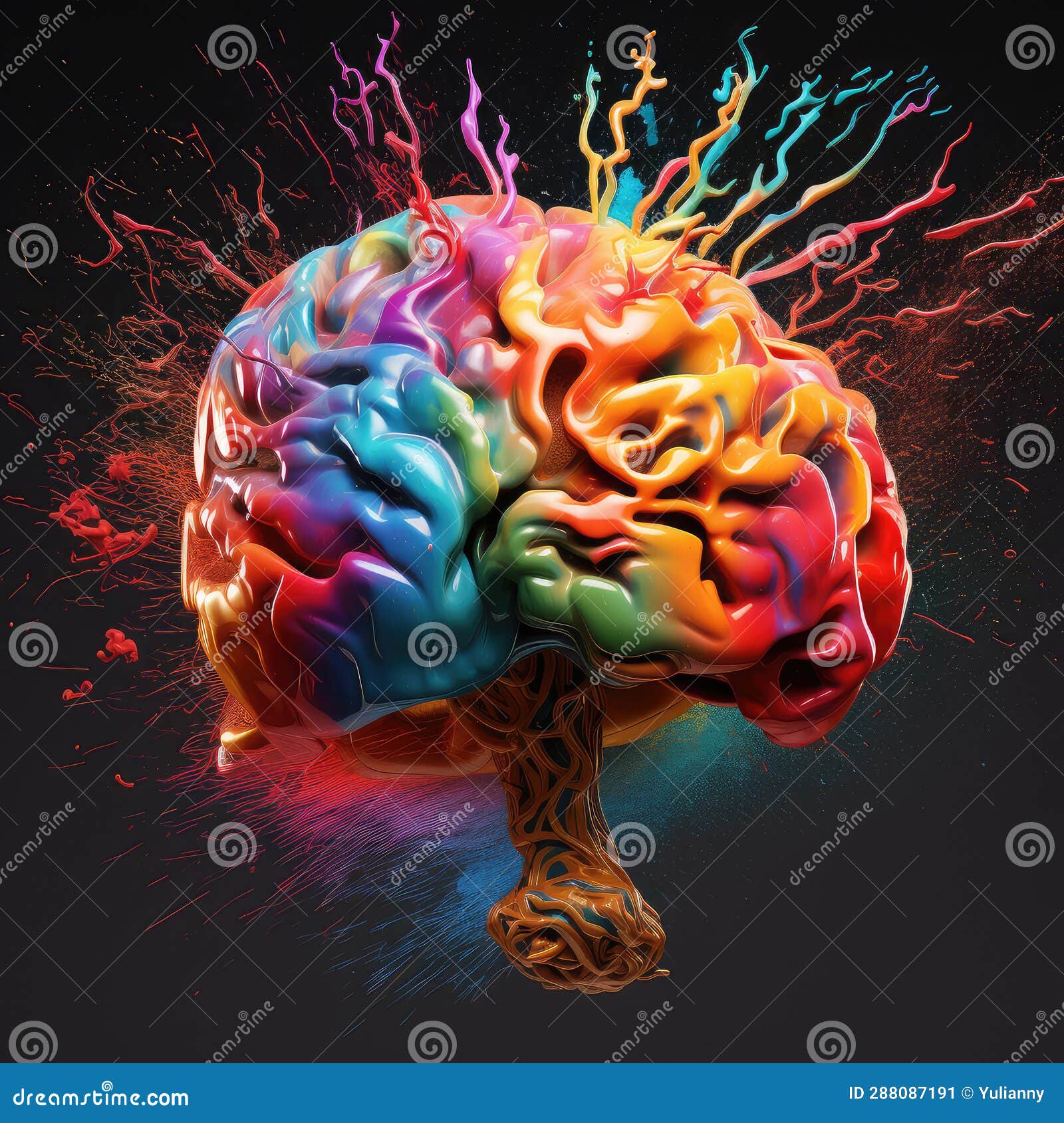 Human Brain with Color Splashes. Generative Ai Stock Image - Image of ...