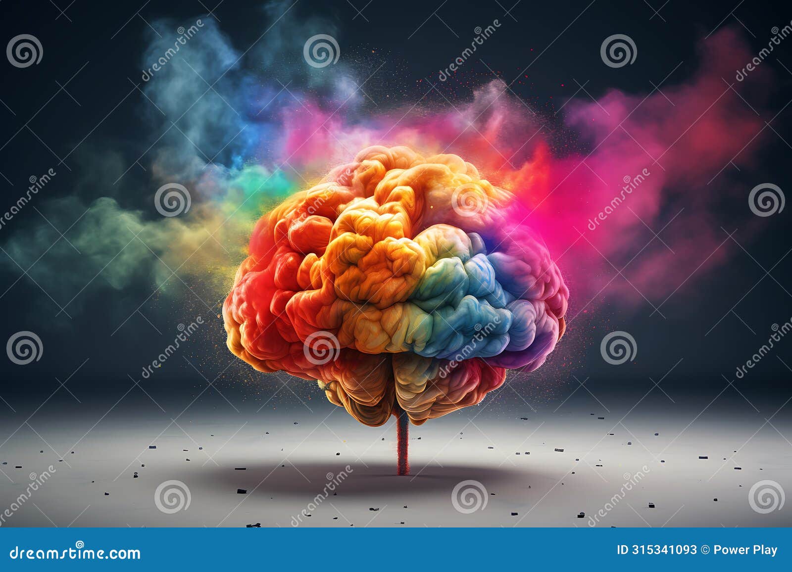 Human Brain with Colorful Paint Splashes on Dark Background. 3D ...